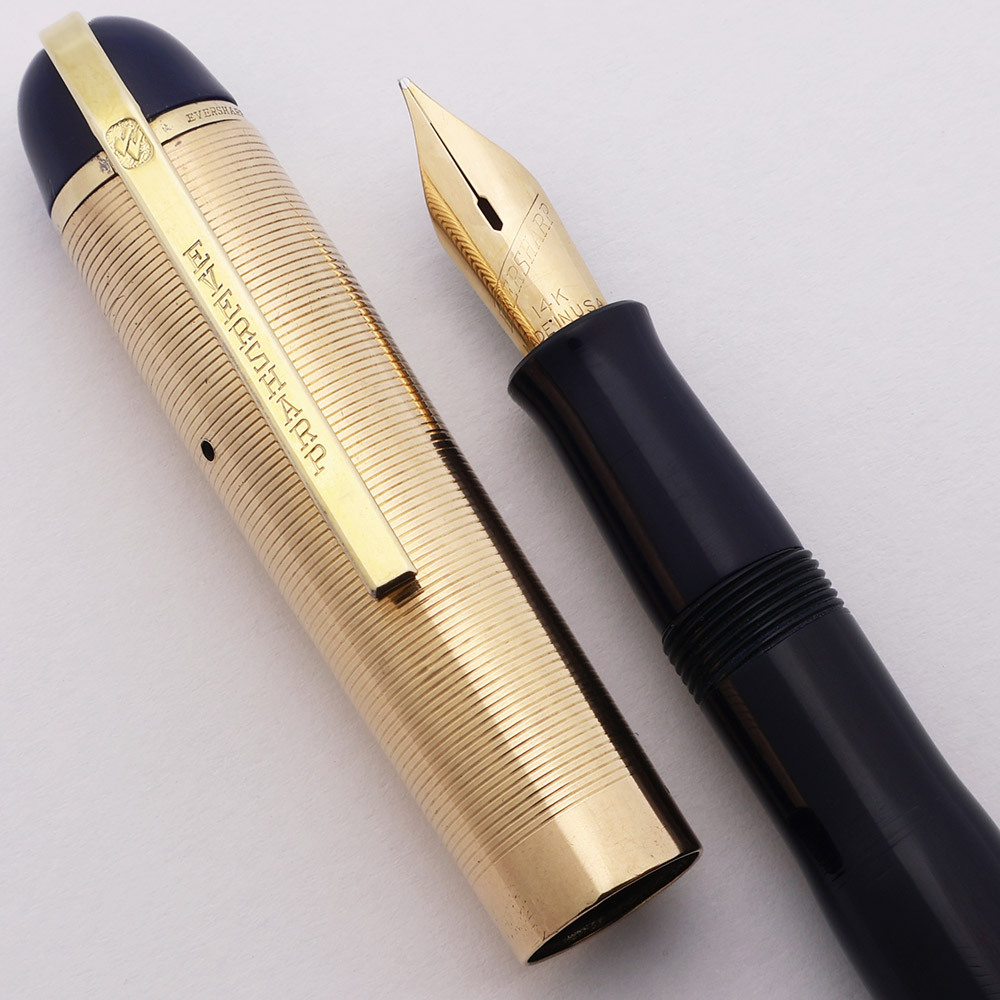 Eversharp Skyline Fountain Pen (1940s) - Gold Lined Cap, Blue Barrel, Lever Filler, Flexible ...